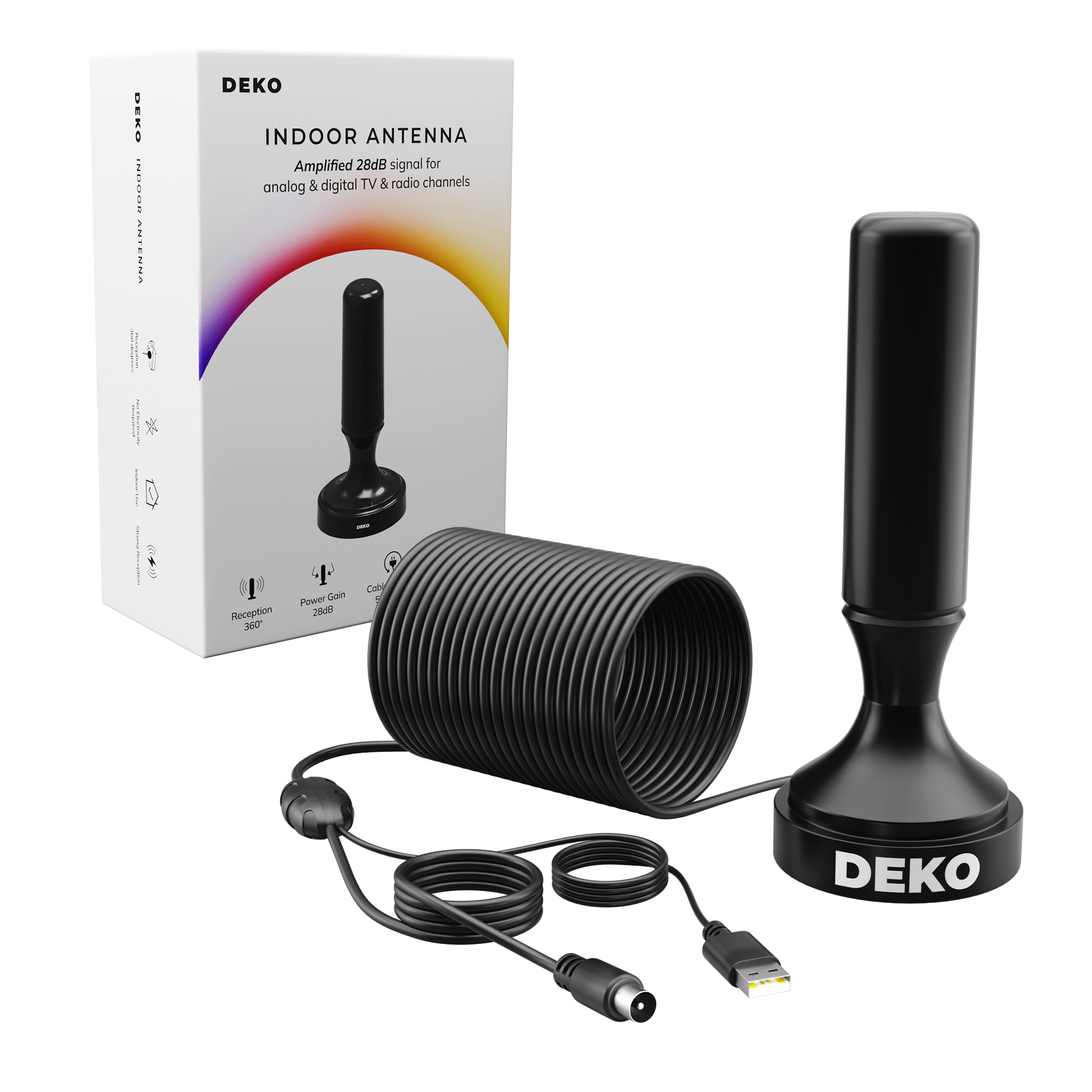 DEKO DVB-T2 HEVC Antenna for Indoor Active Digital TV (AI5A28MU)